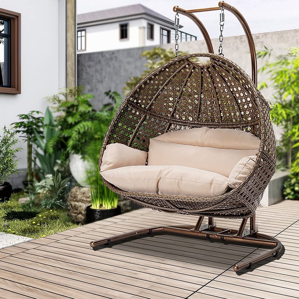 SilverCrate+™ 2 Person X-Large Wicker Rattan Swing Chair (550lbs cap ...